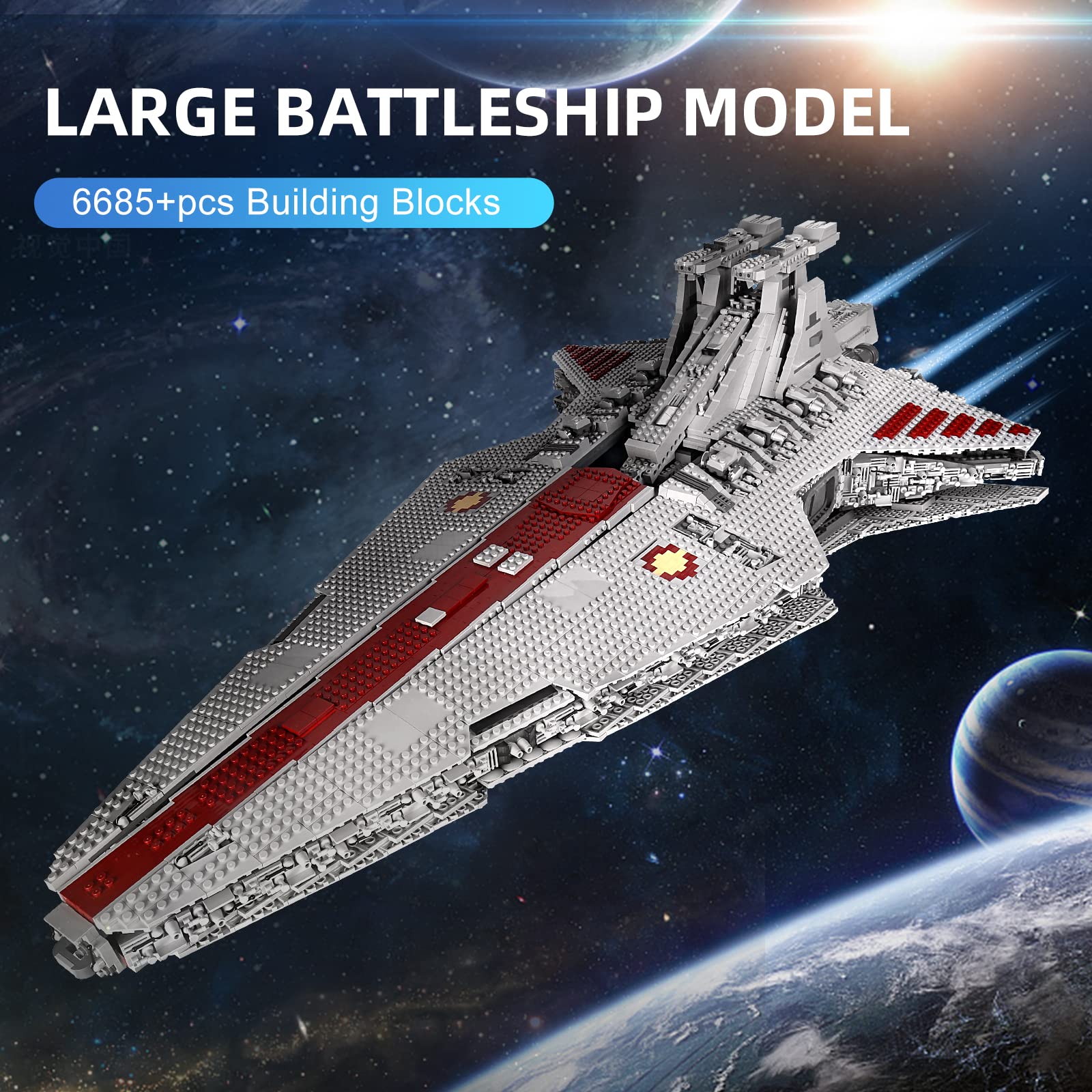 WLOXBKF MOC Venator-Class Republic Attack Cruiser Spaceship Model Building Kits, 6685+Pcs Star Plan Toys UCS Collectible Set for Adults, STEM Projects Educational Birthday Gifts Blocks (21005)