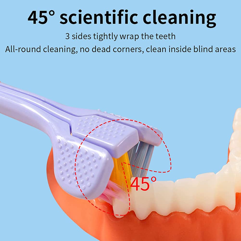 YQkoop 3-Sided Toothbrush, Soft Bristle Toothbrush with Tongue Scraper, Travel Toothbrush for Complete Teeth and Gum Care for Adults