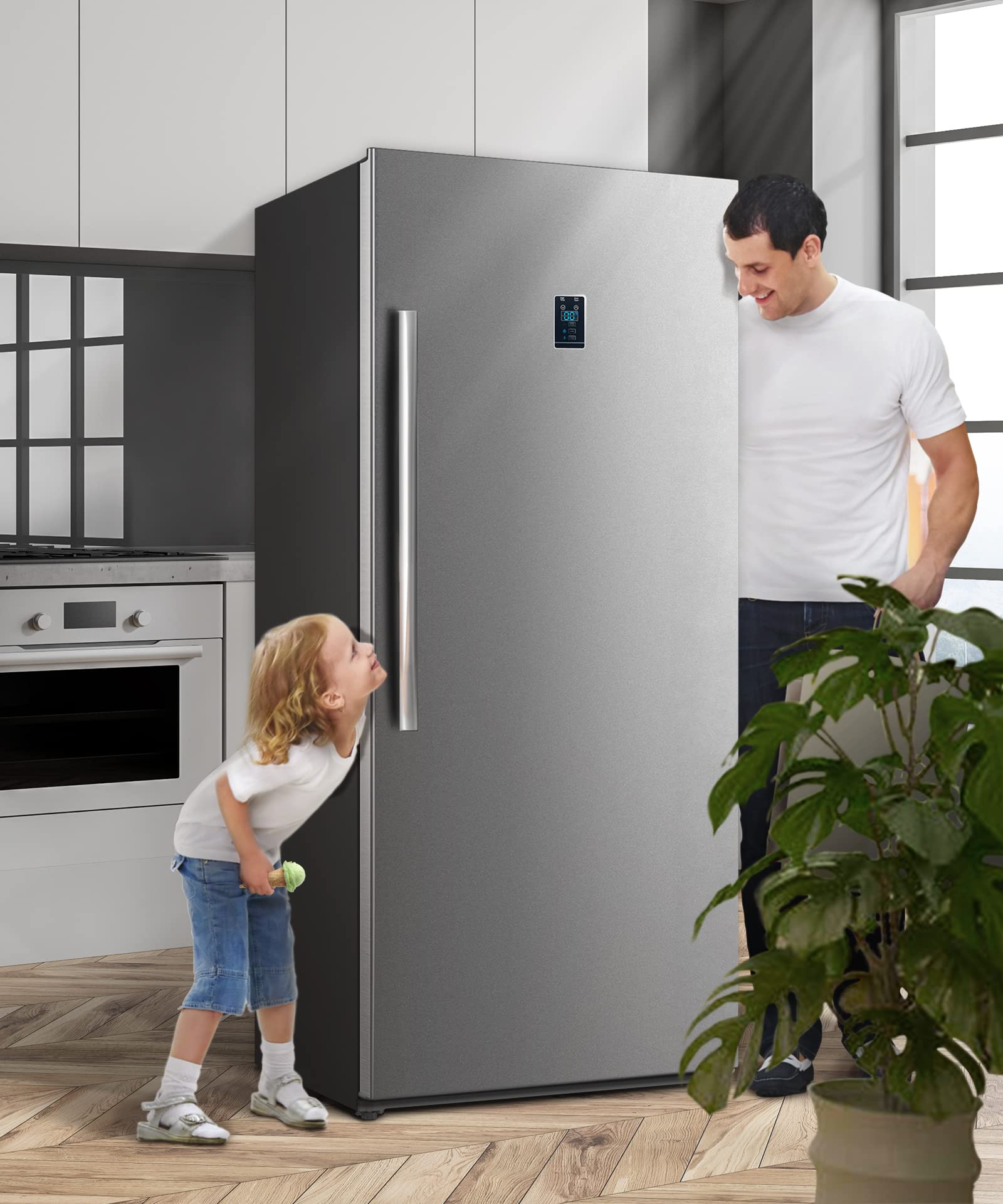 Techomey Upright Freezer 21 Cu.Ft, Stand Up Convertible Freezer/Refrigerator 115v, Garage Vertical Freezer with Single Door, Quick Freeze, Stainless Steel,Lock