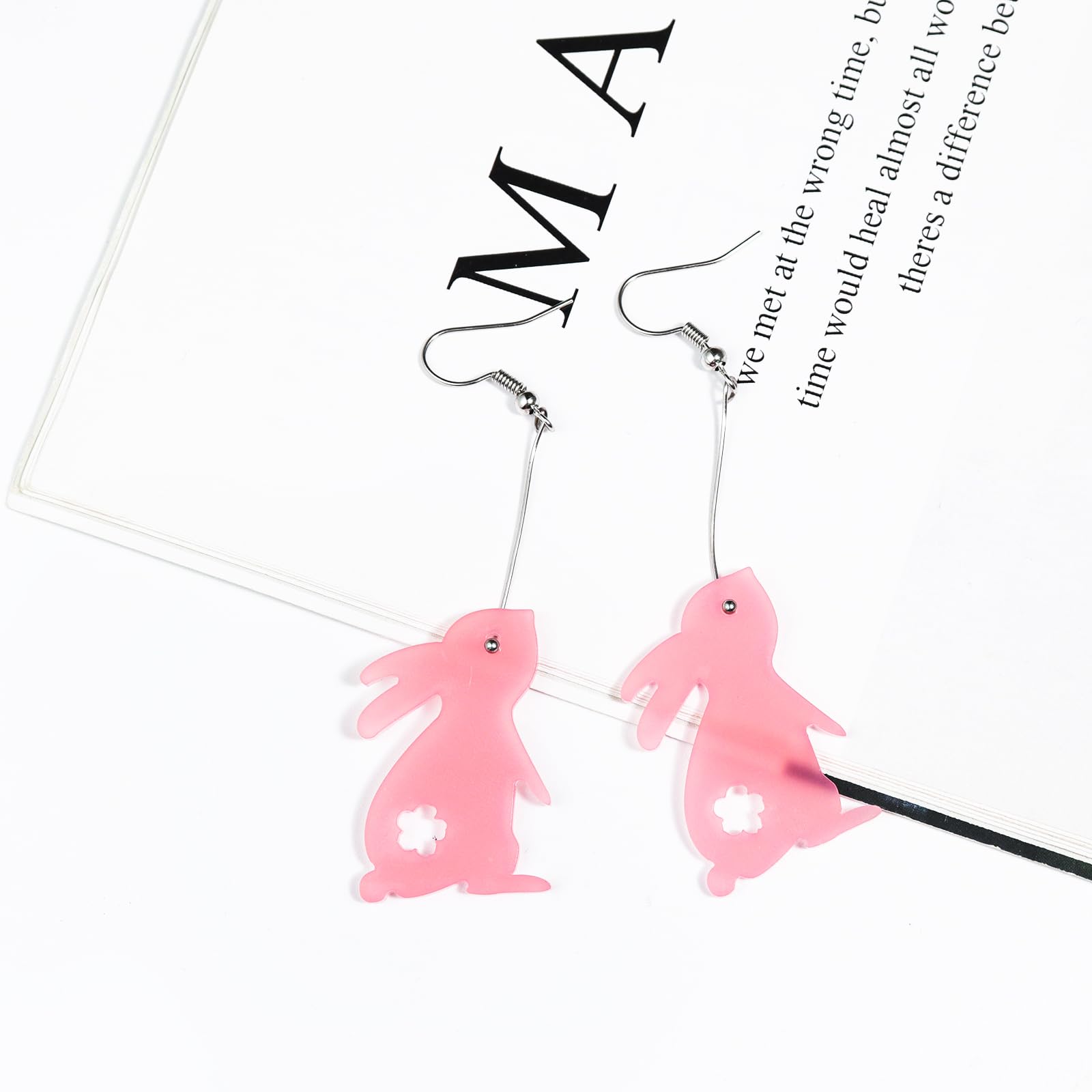 Pingyongchang Cute Animals Rabbit Bunny Acrylic Dangle Drop Harajuku Lightweight Earrings for Women Easter Jewelry Birthday Gift