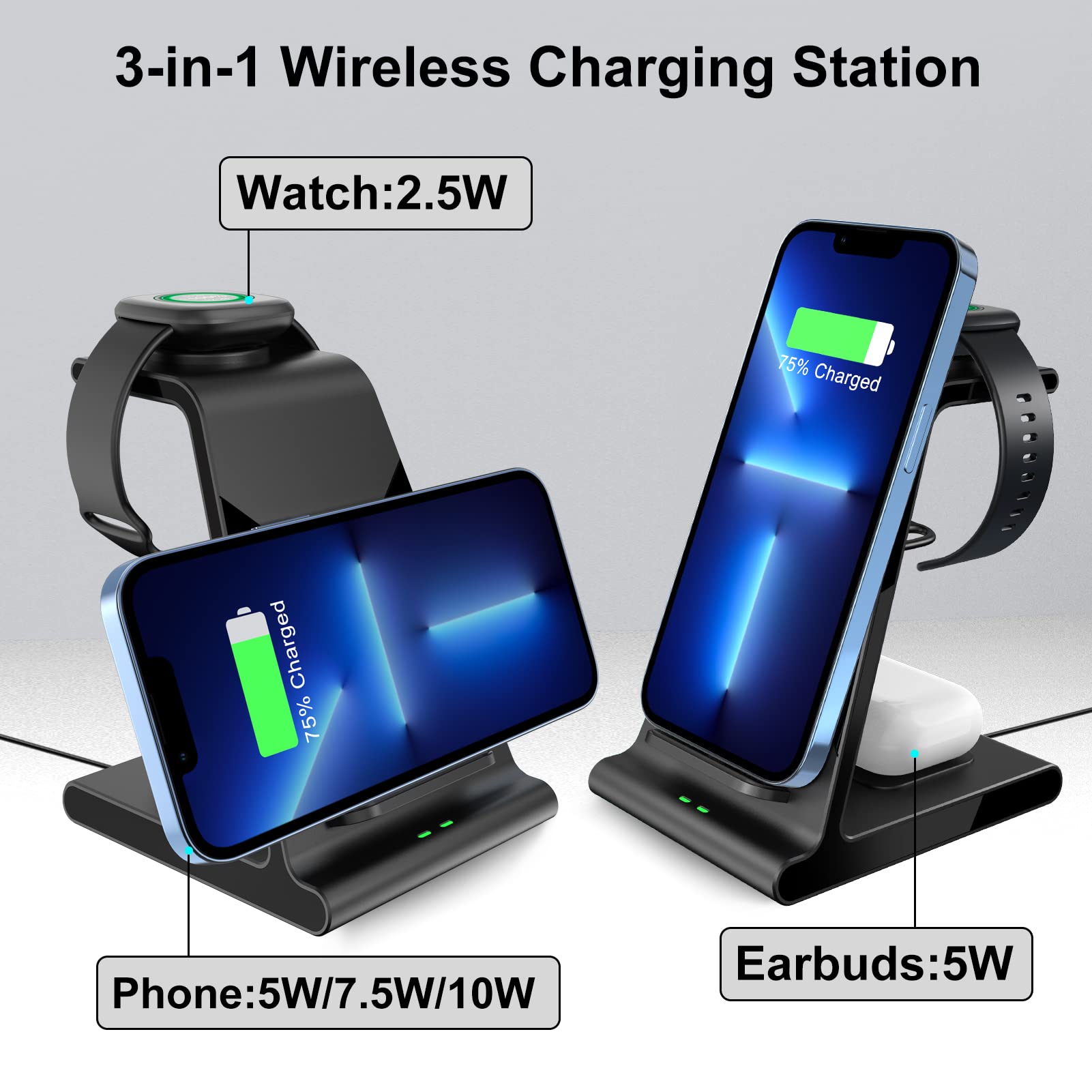 Wireless Charger for Google Pixel Watch 2, Fitbit Versa 4/Versa 3/Sense 2/Sense Charger, Wireless Charging Station for Google Pixel 8 Pro/8/7 Pro/7/7A/6/6 Pro/5/4/Galaxy S24 Ultra, Pixel Buds Pro
