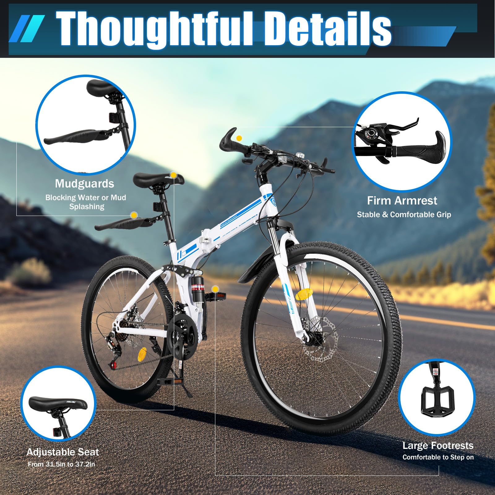 WDZCZDoo 26 Inch Foldable Mountain Bike, 21 Speed MTB Bicycle with High Carbon Steel Frame,Spring Fork,Dual-Disc Brake, for Adult,Men & Womens Bikes