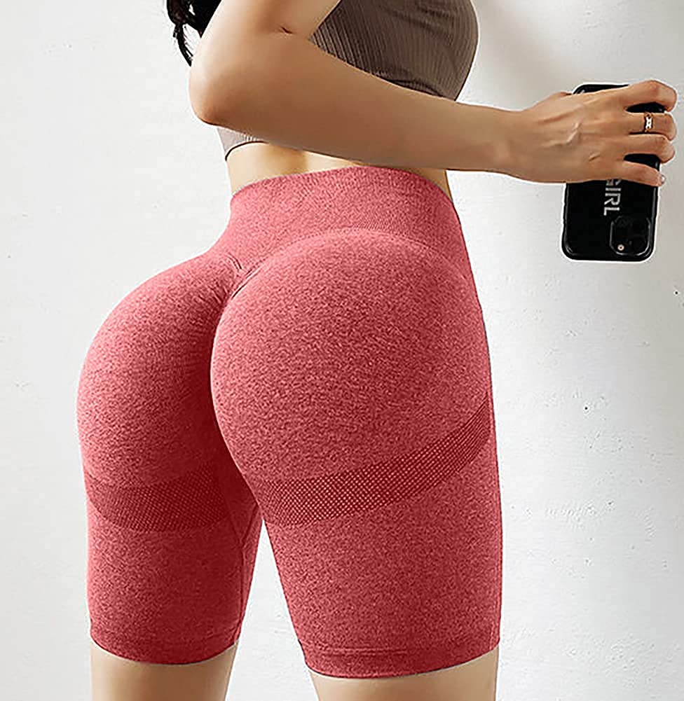 OQQ Women's Butt Lifting Yoga Shorts Workout High Waist Tummy Control Ruched Booty Pants Red