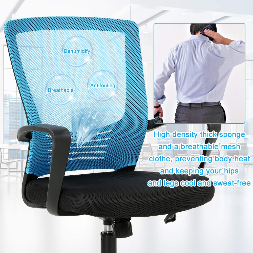 Office Chair, Home Office Desk Chair Mesh Task Chair with Lumbar Support Adjustable Computer Chair Rolling Swivel Chair with Arms for Working, Meeting
