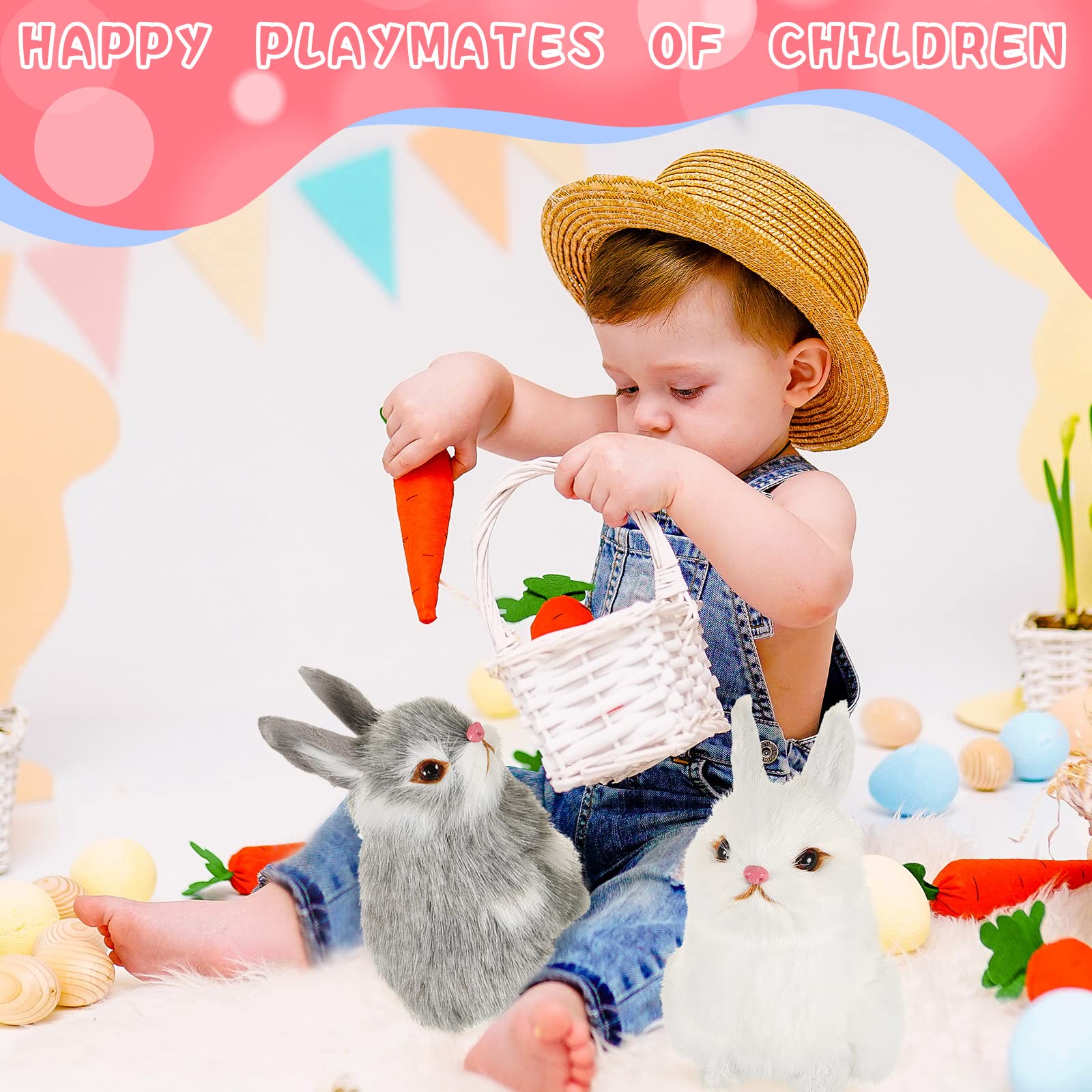 Woanger 2 Pcs Easter Plush Bunnies - Mini Cute Stuffed Rabbits for Kids, Soft Realistic Toy Decoration & Birthday Gift