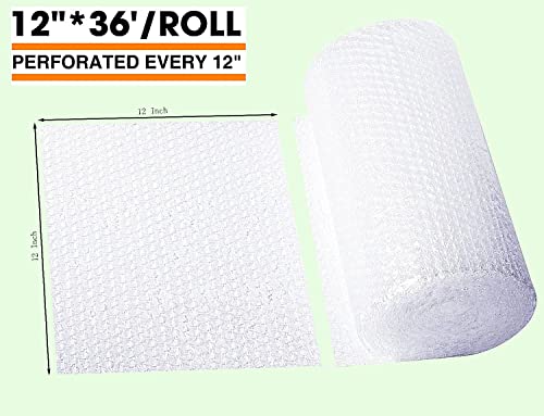 packbabol Bubble Cushioning Wrap Rolls 2-Pack, 12 Inch x 72 Feet 3/16" Air Bubble, Bubble Moving Wrap for Packing, Moving Supplies, Small business