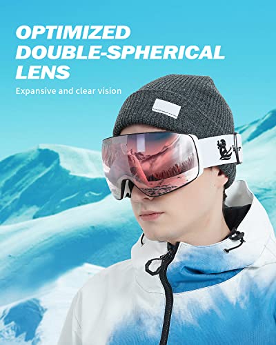 Super Penguin Ski Goggles Magnetic Lens & Replacement Lens, Double Spherical OTG Design Snow Goggles Anti-fog UV Protection