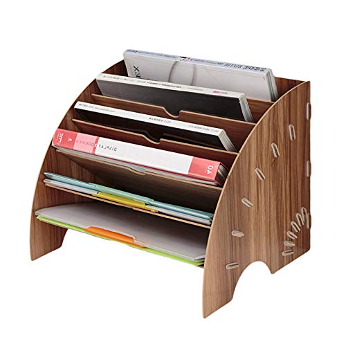 PENGKE File Sorter Organizer 6 Slots,Fan Shaped Mail Letter Document Magazine File Folder Holder,Office Desktop Organizer,Brown