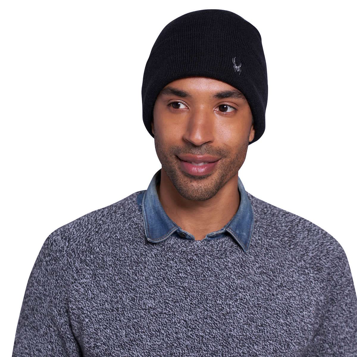 Spyder Wool Blend Beanies Hat for Men & Women | Two Packs with Inner Fleece Lined Headband | Black and Grey | One Size Fit Most