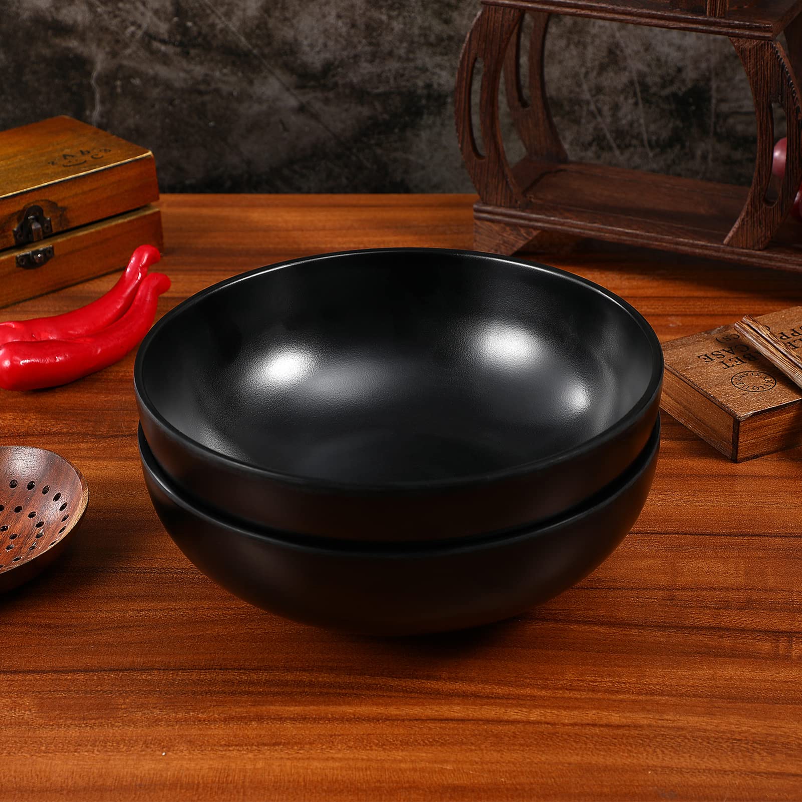 TOPBATHY Melamine Serving Bowls:2pcs Japanese Style Salad Bowls Reusable Mixing Bowls Large Ramen Bowls Deep Soup Bowl for Family Kitchen