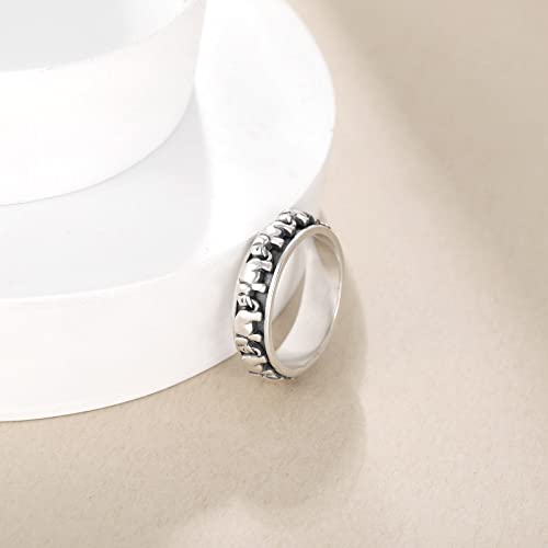 YAFEINI Elephant Fidget Ring Sterling Silver Elephant Spinner Ring for Anxiety Fidget Jewelry Elephant Gifts for Women Men
