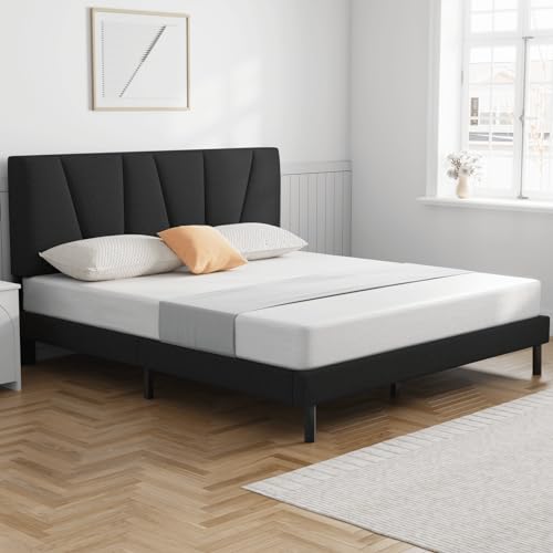 Molblly Twin Bed Frame Upholstered Platform with Headboard and Strong Wooden Slats, Strong Weight Capacity, Non-Slip and Noiseless,No Box Spring Needed, Easy Assembly,Black