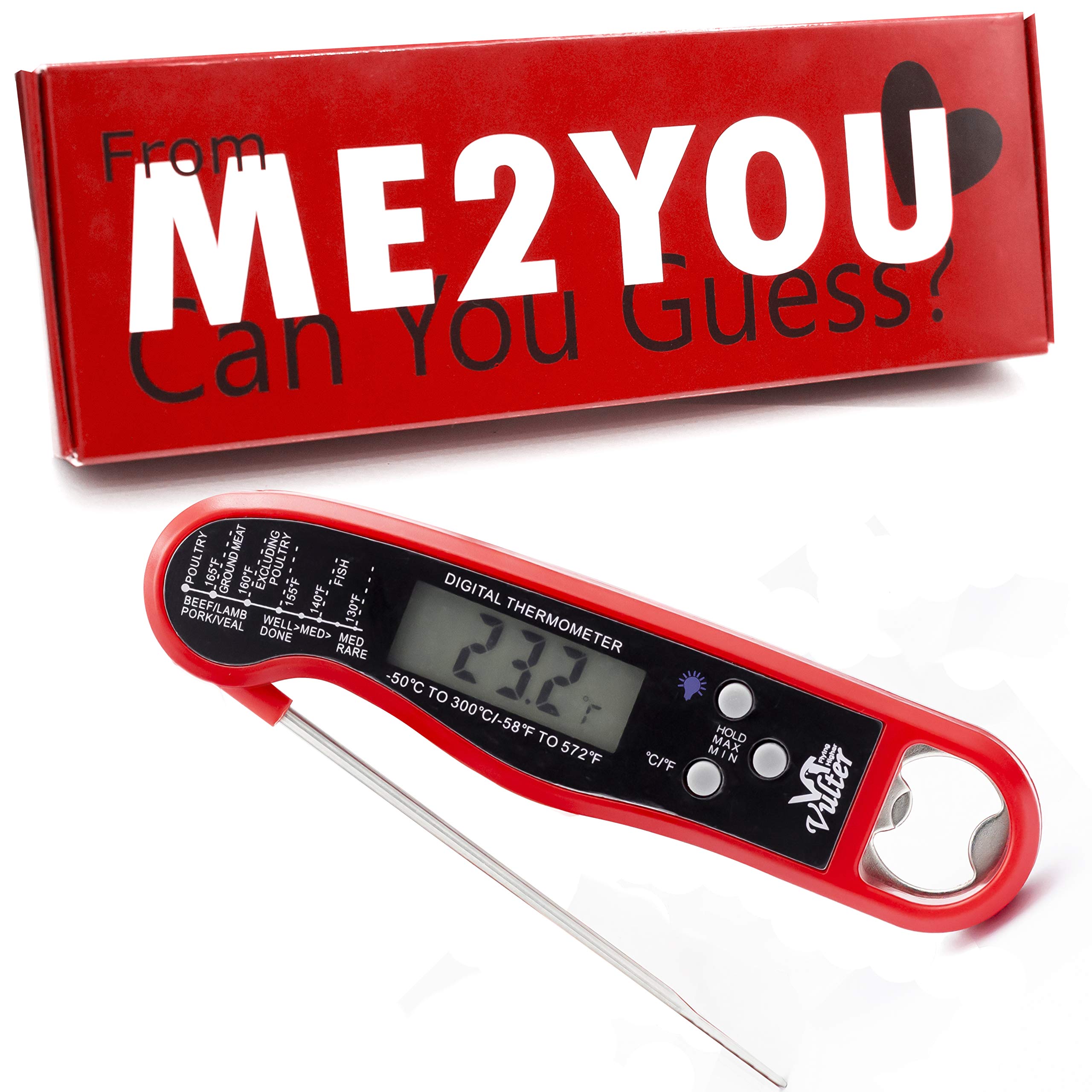 Vulter | Gift Box Digital Instant Read BBQ Food Thermometer | Unique Christmas, Halloween, Birthday, Gifts for Mom, Men, Woman who has Everything | Red