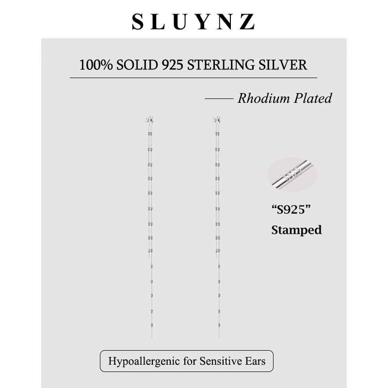 SLUYNZ 925 Sterling Silver CZ Studs 6.3inch Long Chain Earrings Dangle for Women Line Earrings Chain Backs (A-Silver)