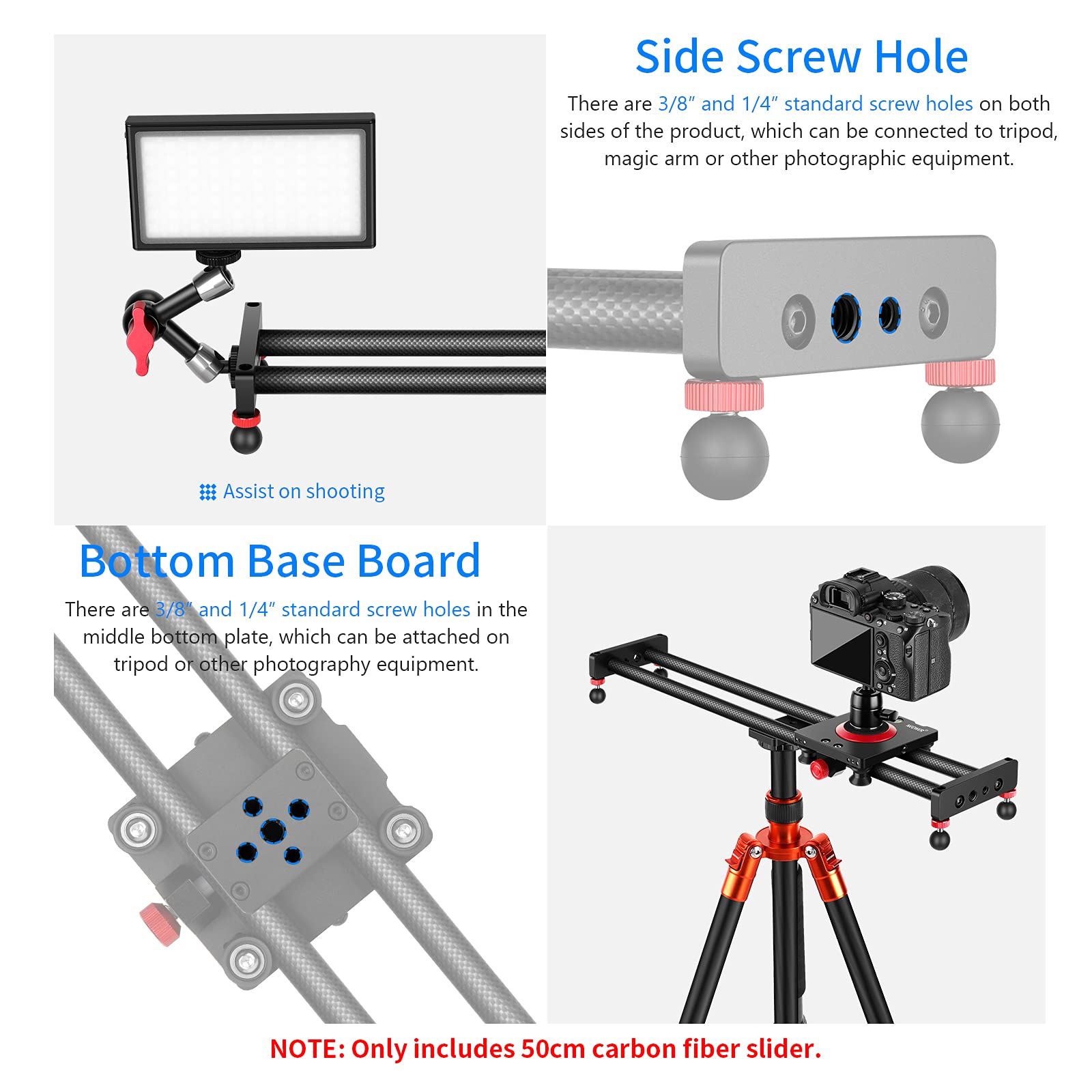 Neewer Camera Slider Carbon Fiber Dolly Rail, 19.7 inches/50 Centimeters with 4 Bearings for Smartphone Nikon Canon Sony Camera 12lbs Loading