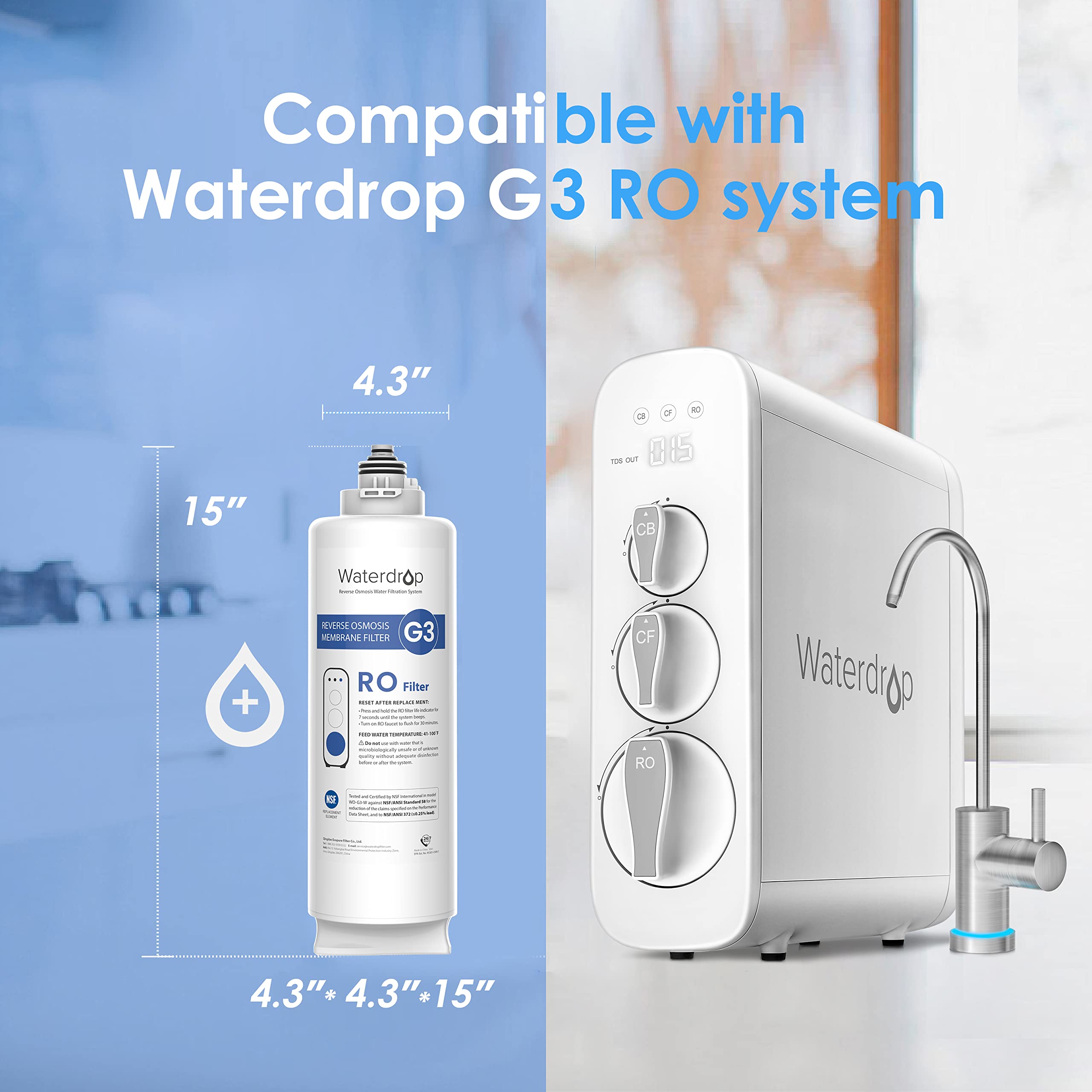 Waterdrop G3 Replacement Filter, Replacement for WD-G3-W Reverse Osmosis System, CF Filter + CB Filter + RO Filter + Mineral Filter, New Logo Design