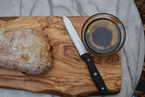 THE LIVE EDGE - Olive Wood Long Charcuterie Board | Rustic Large Wooden Cutting Board for Kitchen | Cheese and Bread Cutting Wood Board | Handmade Cutting Board for Meat | 16"L x 6.75"W x 0.75"Th