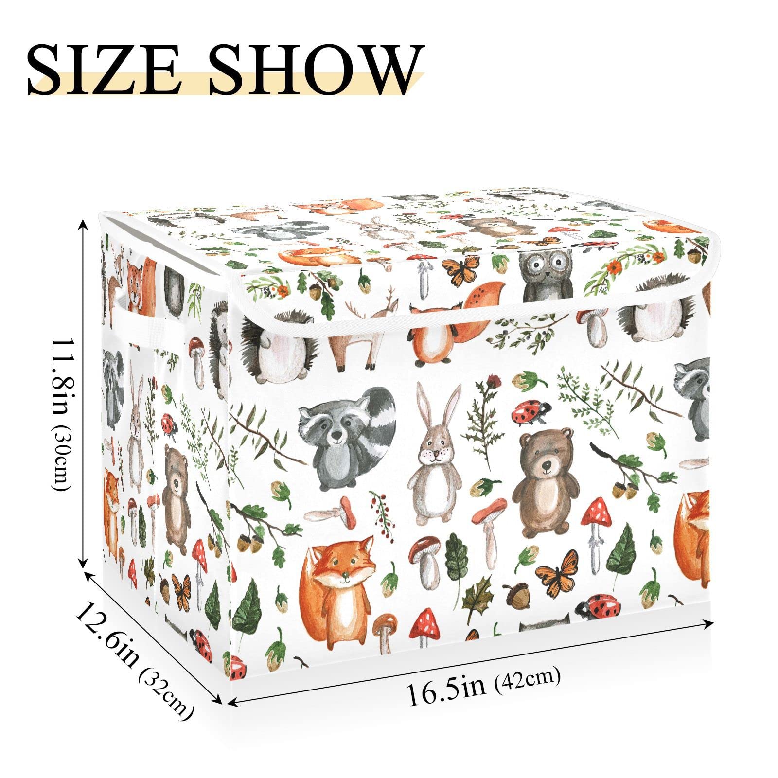 senya Large Storage Bins with Linen Collapsible Foldable Storage Cubes Fabric Closet Organizer Containers box with Flip-Top Lid for Home Bedroom Office 16.5 x 12.6 x 11.8in (Woodland)