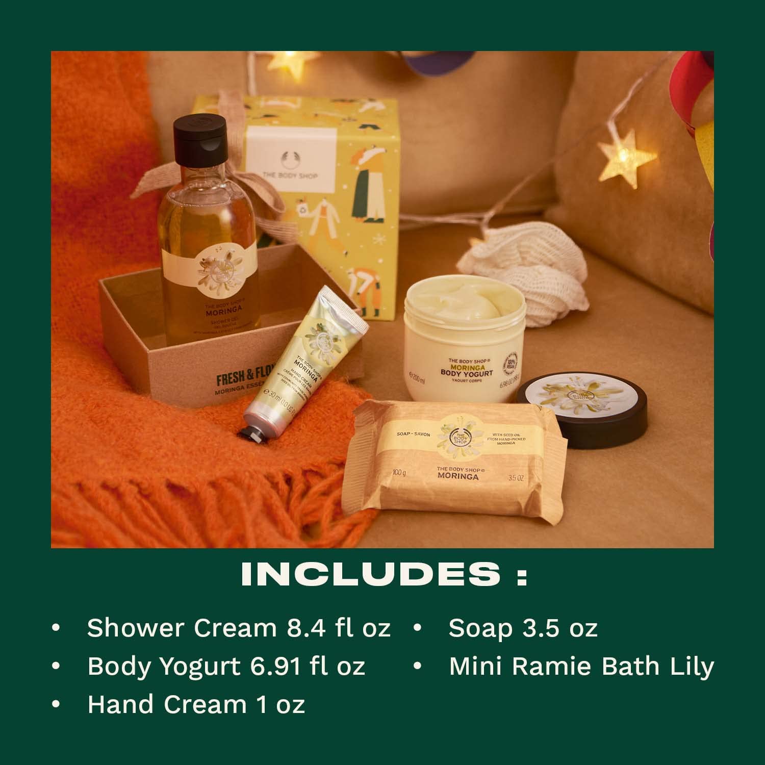 The Body Shop Fresh & Flowery Moringa Essentials Gift Set, Floral Skincare Treats, 5 Items
