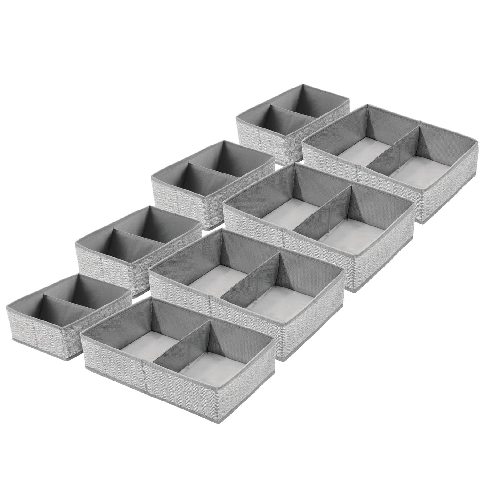 mDesign Soft Fabric Dresser Drawer and Closet Storage Organizer Bin for Bedroom - Holds Lingerie, Bras, Socks, Leggings, Clothes, Purses, Scarves - 4 Pack - Gray Herringbone