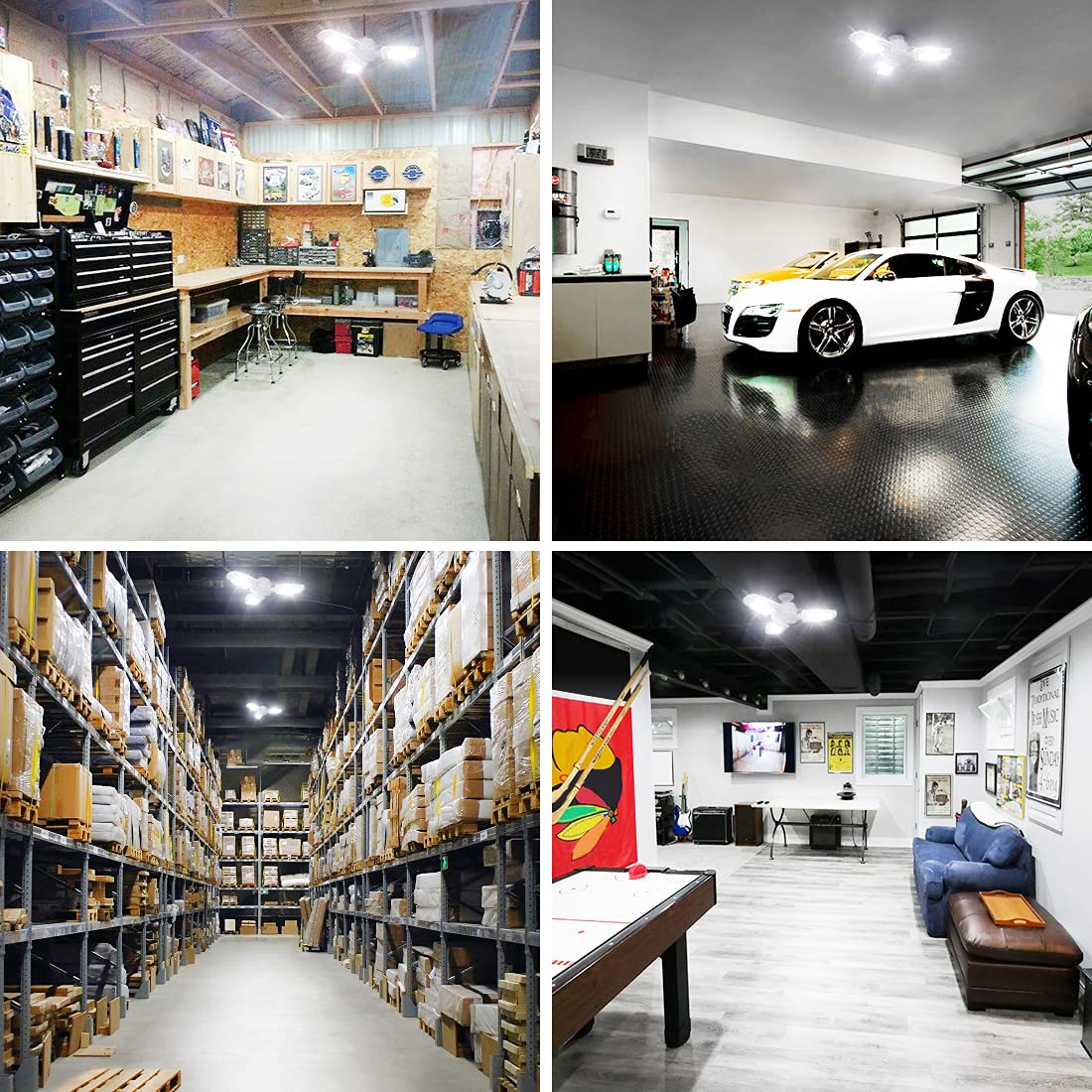 Onforu 100W LED Garage Light, 11000LM Deformable Led Garage Ceiling Lights, E26 Screw in Triple LED Light for Garage with Three Leaf, 5000K Daylight, for Basement, Workshop, Warehouse