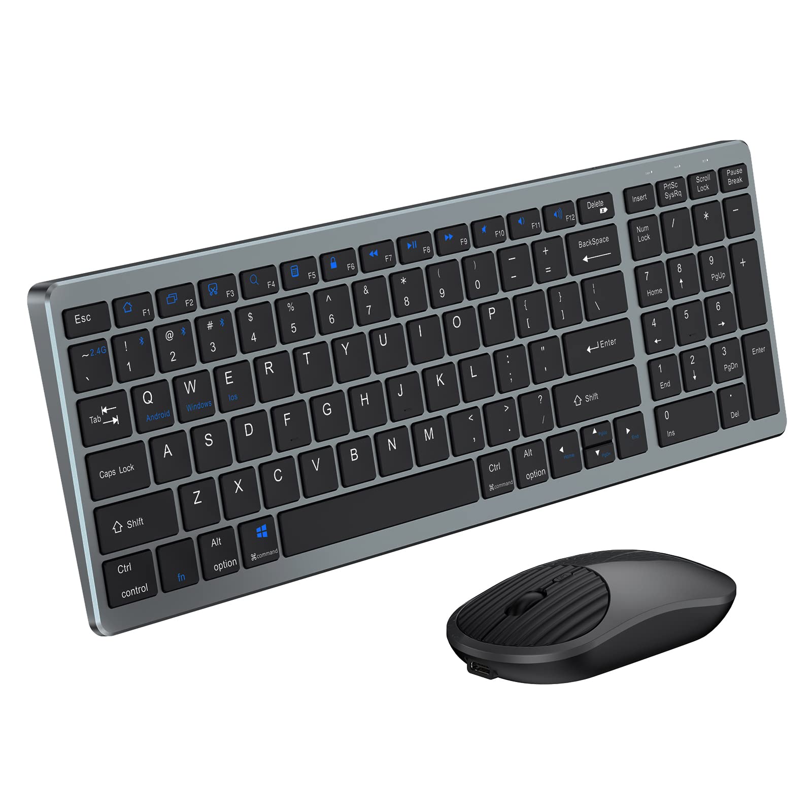 Wireless Keyboard and Mouse Combo, Bluetooth Keyboard and Mouse Rechargeable, Ultra Thin Compact Full-Size Keyboard for PC Desktop and Windows, Mac, iOS,Chrome OS, and Android Devices
