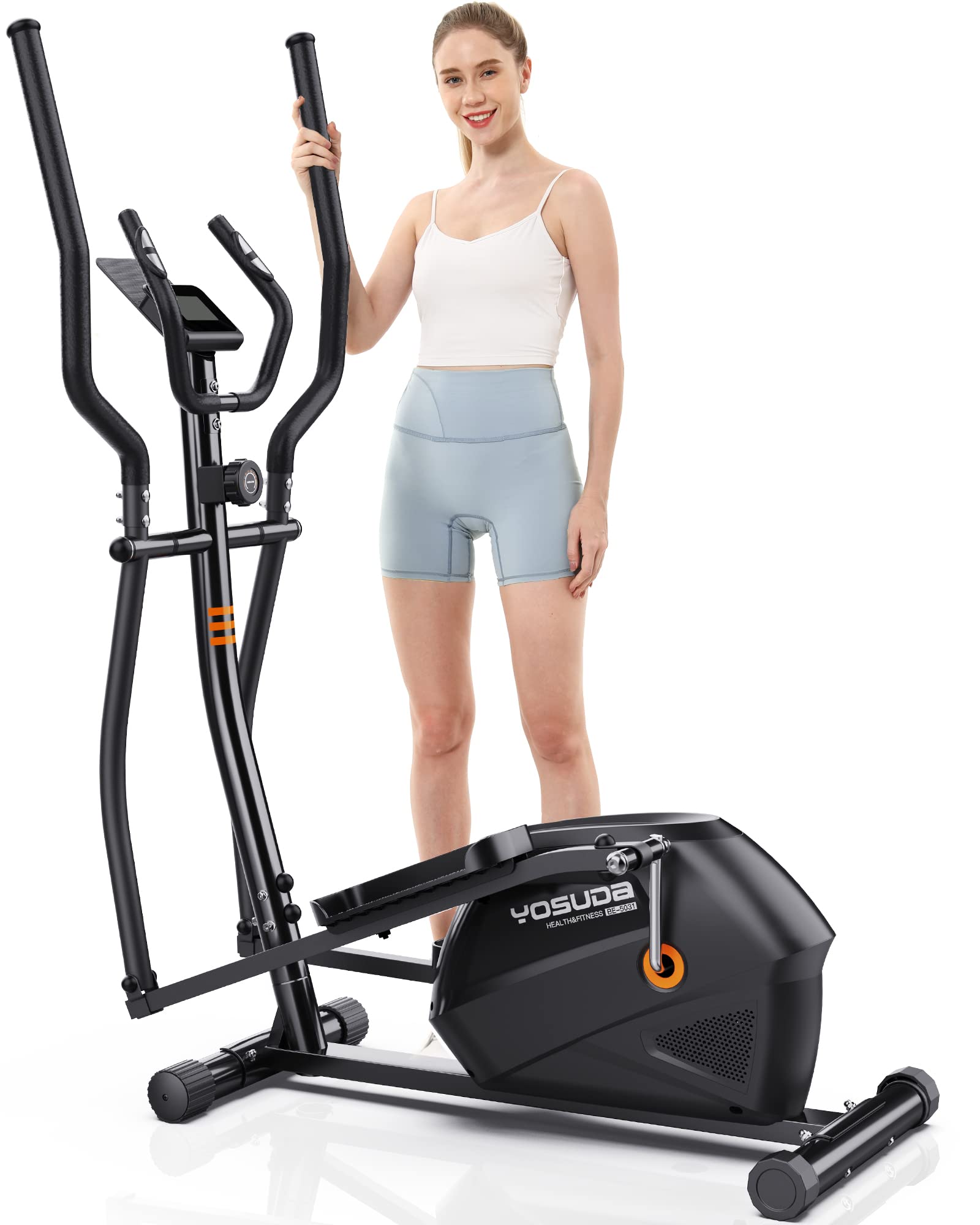 YOSUDA Compact Elliptical Machine - Elliptical Machine for Home Use with Hyper-Quiet Magnetic Drive System, 16 Levels Adjustable Resistance, with LCD Monitor