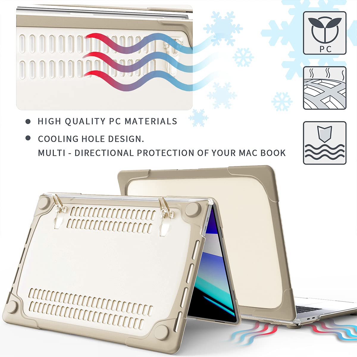 Mektron for MacBook Air 13 inch Case 2022 2021 2020 2019 2018 Release M1 A2337 A1932 A2179 [Heavy Duty Series] Hard Plastic & TPU Shell Protective Cover Matte Kickstand Case (Khaki)