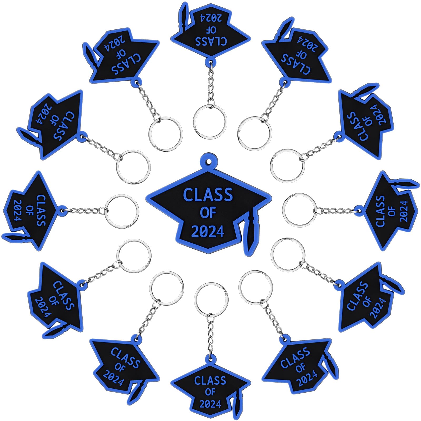 WILLBOND 20 Pieces Class of 2024 Graduation Keychains Rubber Key Chains Grad Cap(Gold and Black)