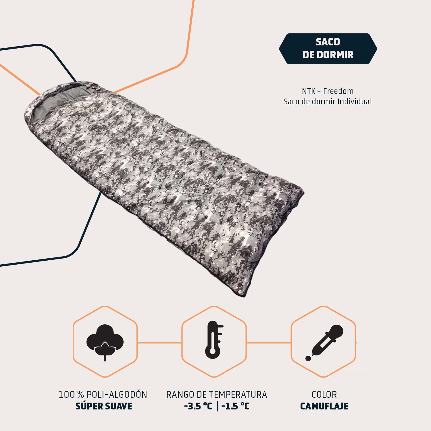 NTK FREEDOM Synthetic 2 Season Sleeping Bag, hybrid shape (mummy/envelope) for Camping, Backpacking, Hiking (Camo).