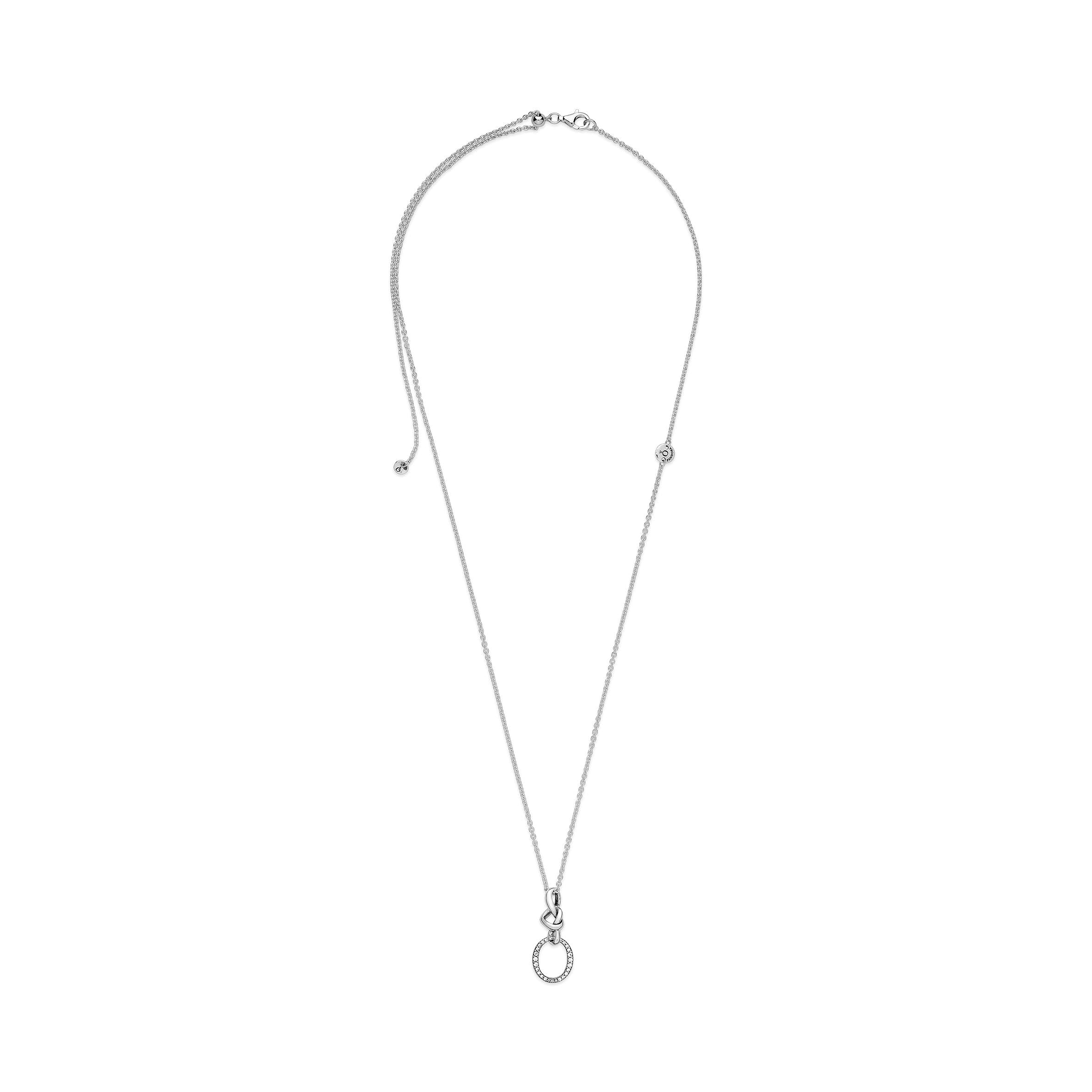 Pandora Jewelry Knotted Heart Pendant Cubic Zirconia Necklace in Sterling Silver, 23.6"