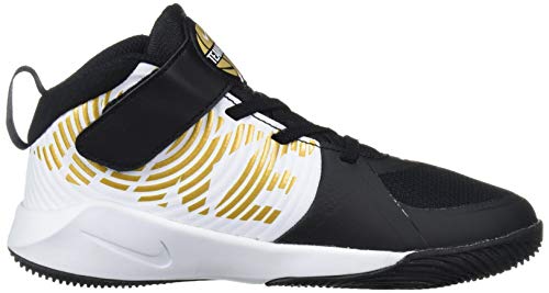 Nike Unisex-Kid's Team Hustle D 9 Pre School Basketball Shoe, Black/Metallic Gold-White, 3Y Regular US Little Kid