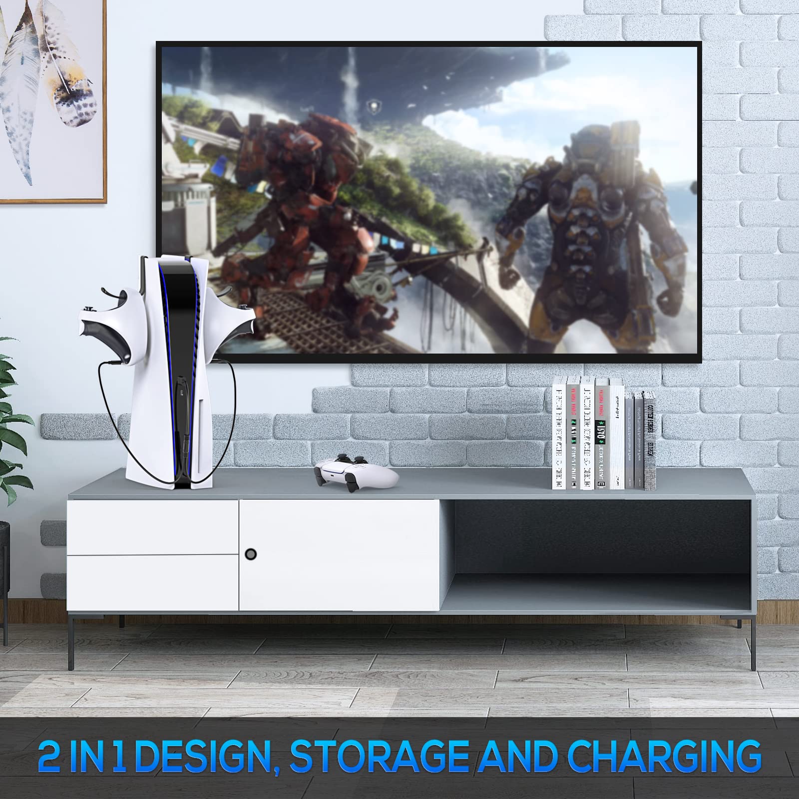 YUANHOT Controller Charging Cable and Mount for PS5/PSVR2,2-in-1 Charger Cord Kit Games Storage Charger Controller Accessories for PS5/ PSVR2