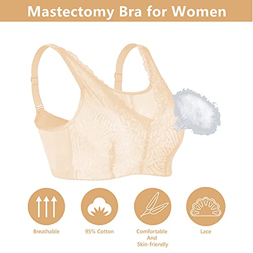 Mastectomy Bra for Women with Pockets for Prosthesis Mastectomy Silicone Breast Prosthesis Women (38/85C, beige)