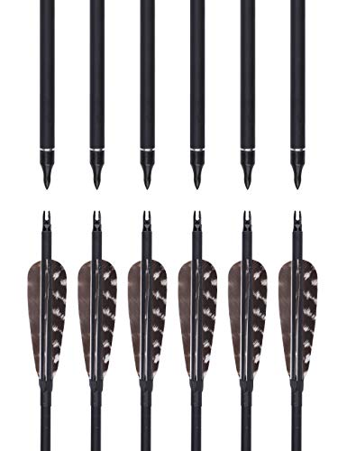 PANDARUS Archery 31-Inch Carbon Hunting Arrows, Turkey Feather Fletching with Replaceable Points, Targeting Practice Arrows Spine 500 for Recurve bow, Longbow, Traditional bow (Black flower)