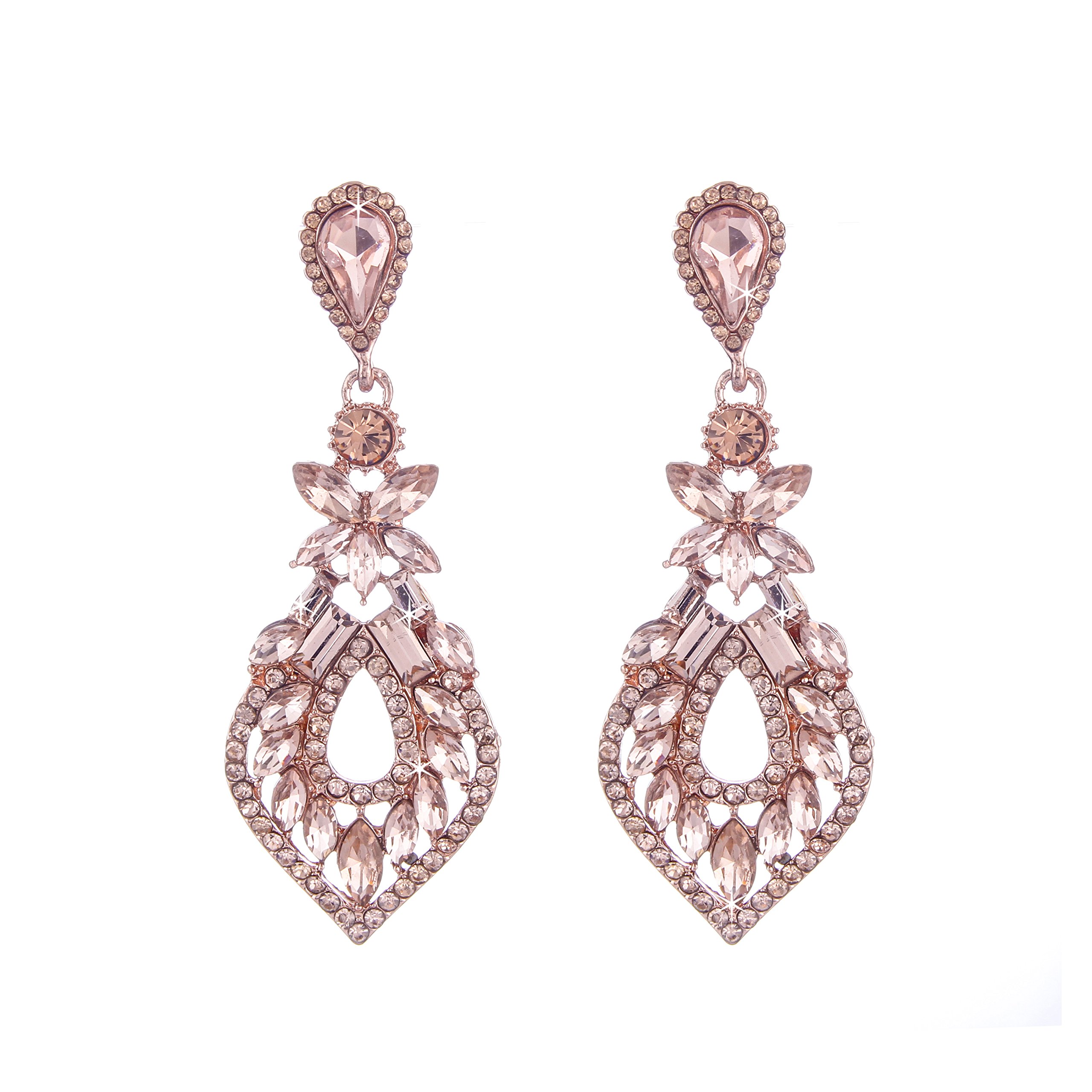 NLCAC Pear Shape Crystal Dangle Earrings Pierced Marquise Cluster Ear Drop Wedding Jewelry Rose Gold