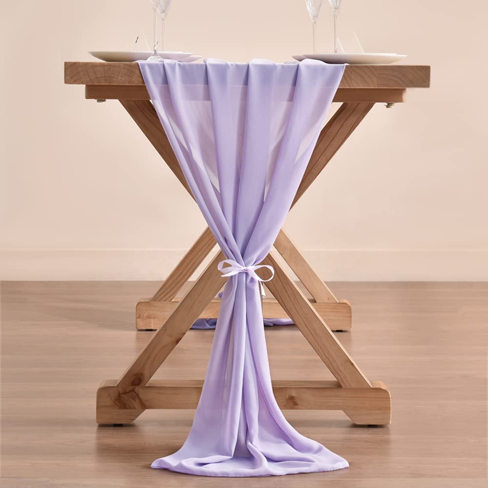 Socomi 10ft Lavender Chiffon Table Runner 29x120 Inches Wedding Runner Sheer Thanksgiving Christmas Bridal Shower Decorations