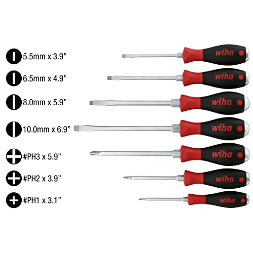 Wiha 53097 Screwdriver Set, Slotted and Phillips, Extra Heavy Duty, 7 Piece