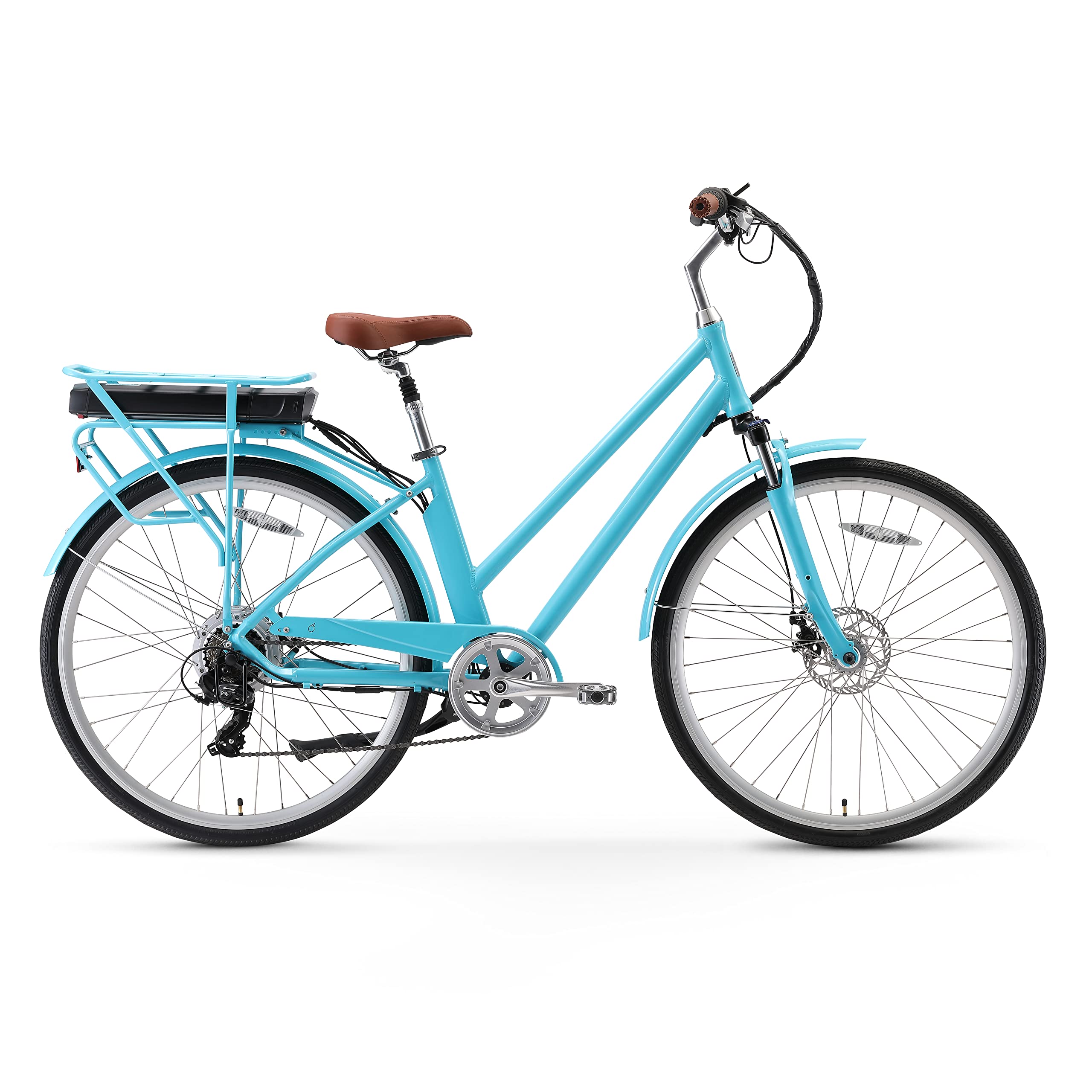sixthreezero Pave n' Trail Women's Electric Bike, 7 Speed Hybrid Road eBike Bicycle with Rear Rack, 500 Watt Motor, 27.5 Inch Wheels, Teal
