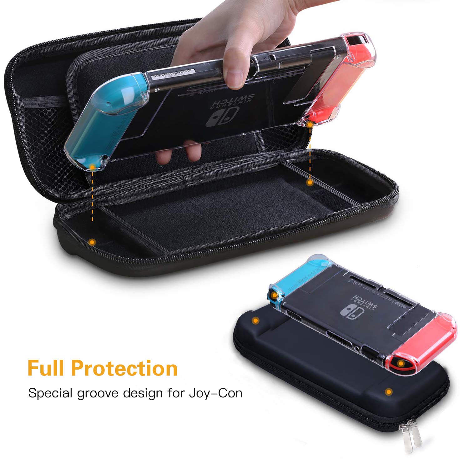 Nintendo Switch Case with Screen Protector - Zodight Hard Travel Carry Case + Protective Cover + TPU Protective Film + Charge Cable, Larger Storage Space for Nintendo Switch Console & Accessories