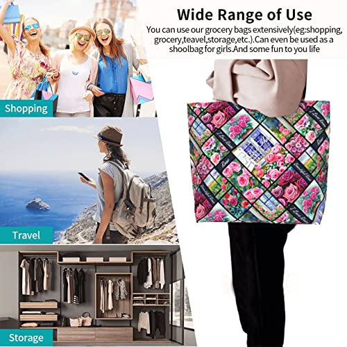 Women Casual Rose Window Wheat Field Handbags Big Capacity Shopping Shoulder Bag With Built In Pocket