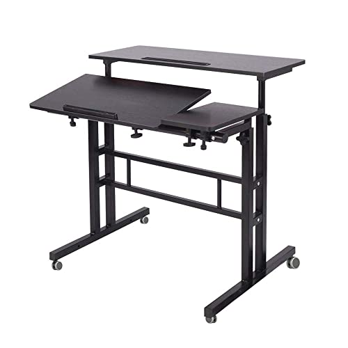 soges Mobile Laptop Sit-Stand Desk, Height Adjustable Standing Tiltable Top Desk, 31.5 inch Stand Up Computer Desk for Home Office, Small Rolling Desk for Small Space, Black ZS-101-2BK