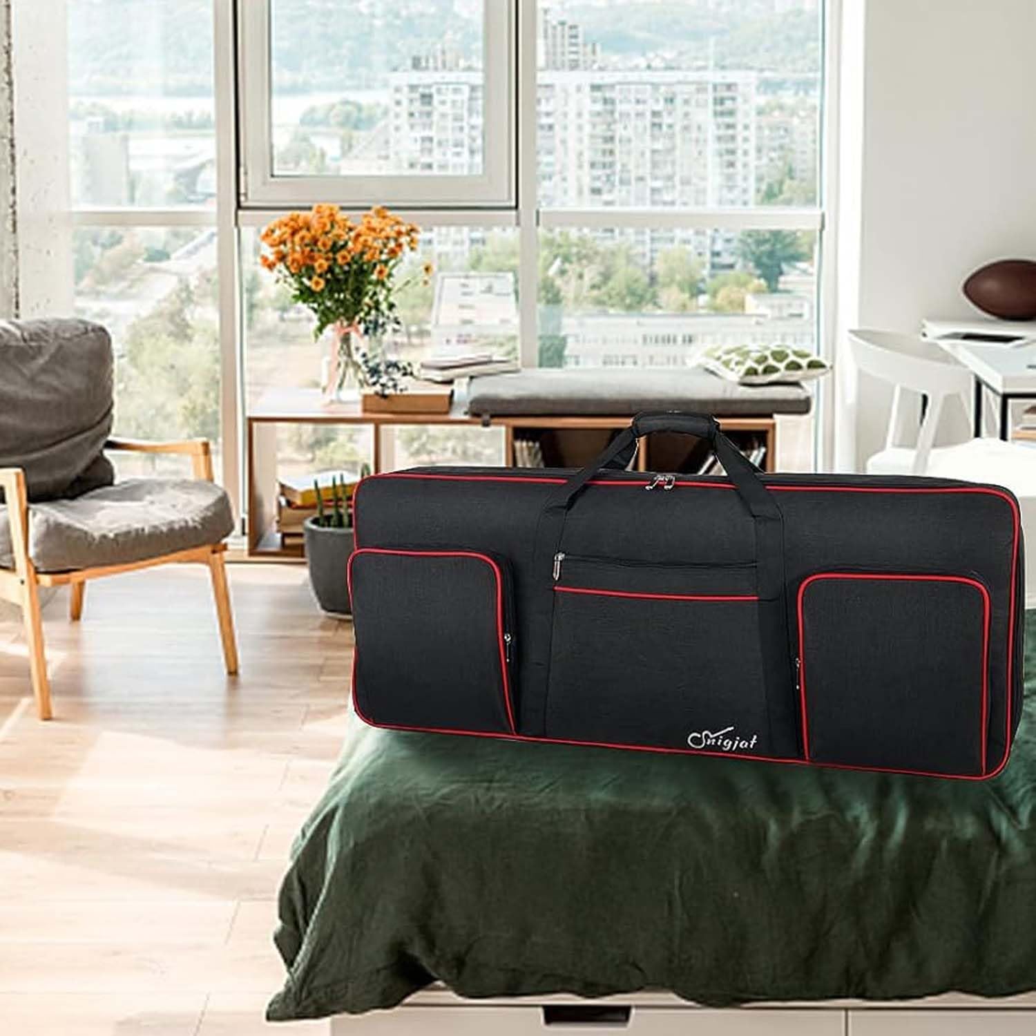 SNIGJAT 61 Key Keyboard Case Soft, Full Padded Piano Case with Handles and Adjustable Shoulder Straps, Waterproof Piano Keyboard Case with 3 Pockets for Accessories (Size: 39.5"x15.8"x4.8")