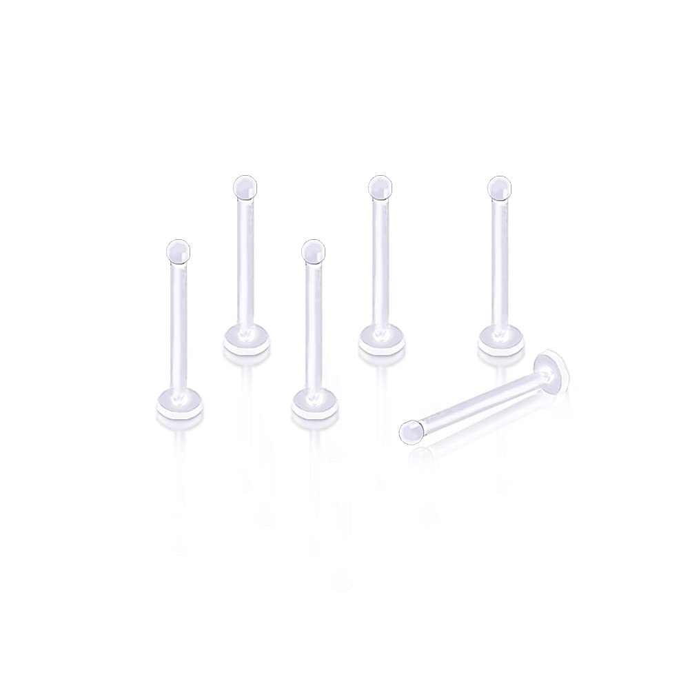 Lxnoap 20G Clear Bioflex Flat Top Nose Ring Stud Retainer Body Piercing Jewelry Allergy Free, Metal Free (Bone, 5 pcs)
