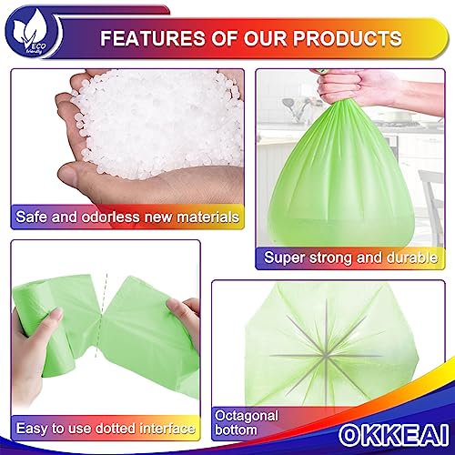 OKKEAI Large Garbage Bags 13 Gallon Tall Kitchen Green Trash Bags 49 Liter Bin Liners for Lawn Yard,Home,Office,60 Counts (Fits 10-15 Gallon Bins)