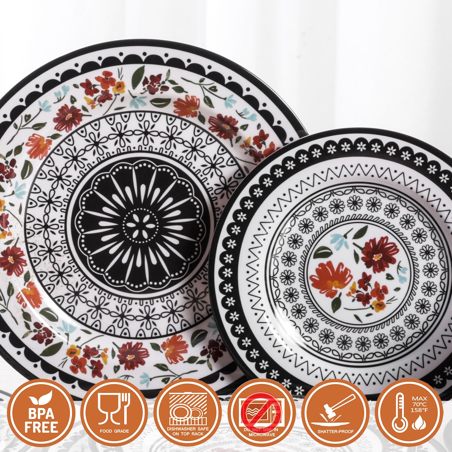 Melamine Dishes Dinnerware Sets - 12pcs Melamine Dinner Plates, Salad Plates and Bowls, for Everyday Use (Imitation Blue)