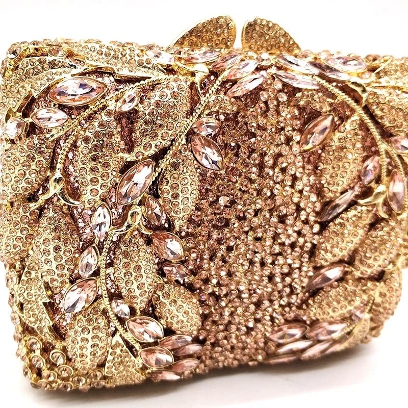 ZHUHW Women Evening Party Bag Clutches Bridal Wedding Party Heart Purses Leaves Crystal Purses