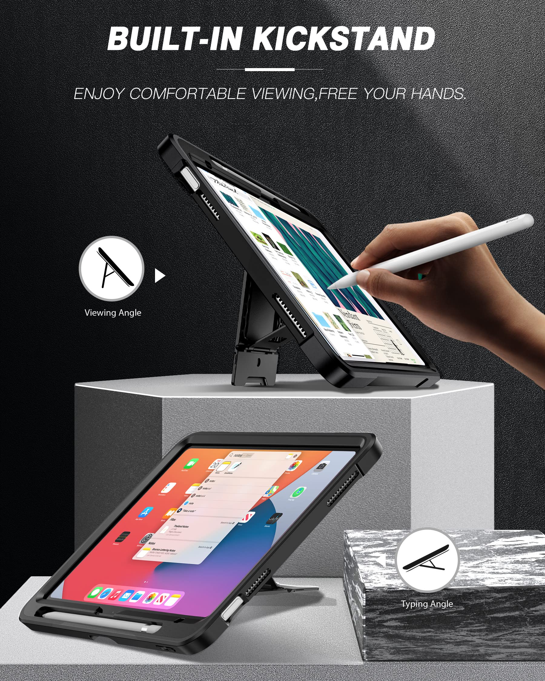 ZtotopCases for iPad 10th Generation Case 10.9 Inch 2022, Built with Pencil Holder, Screen Protector & Kickstand, Shockproof Portable Full-Body Protective Cover for New iPad 10th gen 10.9" 2022, Black