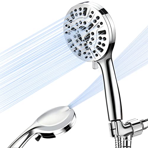 ZDP High Pressure Handheld Shower Head,10 Mode High Flow Hand Held Showerhead Set,5.04IN Showerhead 59IN Stainless Steel Hose Adjustable Brass Ball Bracket Built-in Power Wash To Clean Tub Tiles Pets