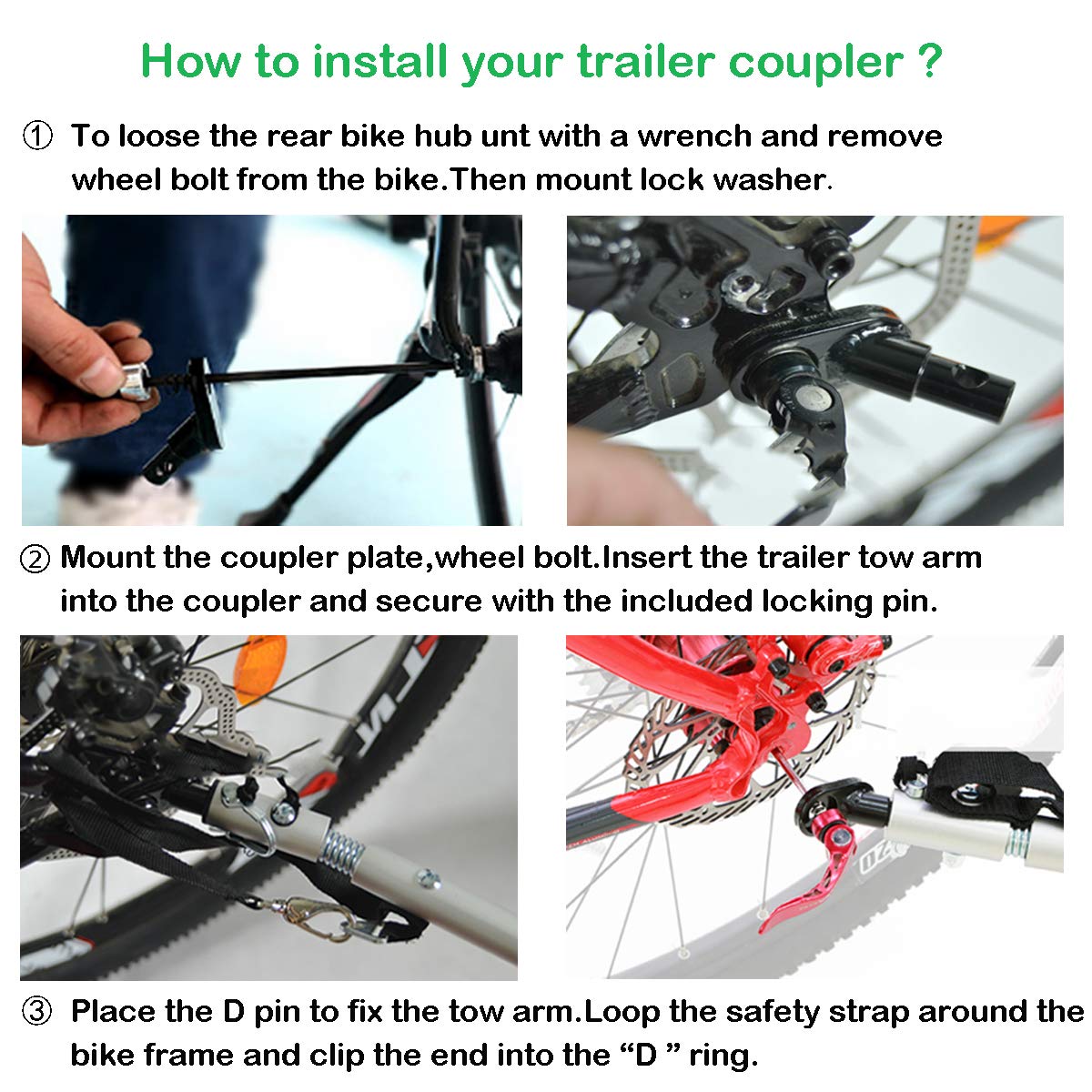 NOHPILY Bike Bicycle Trailer Hitch Coupler Mount Adapter (Black)